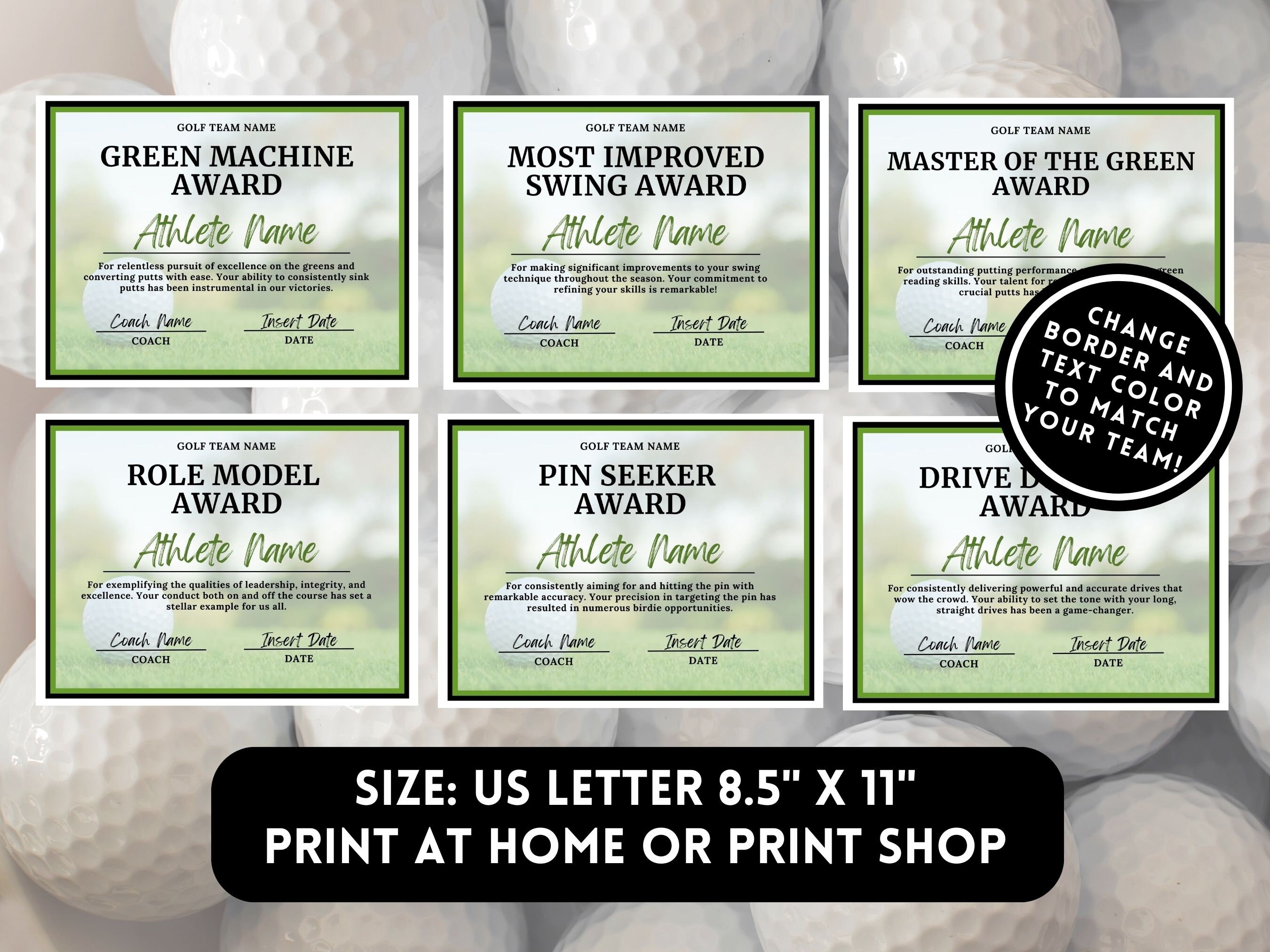 Golf Award Certificate Editable Award Ceremony Printable End of Season ...