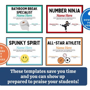 Funny Classroom Award Certificates Editable in Canva, End of School ...