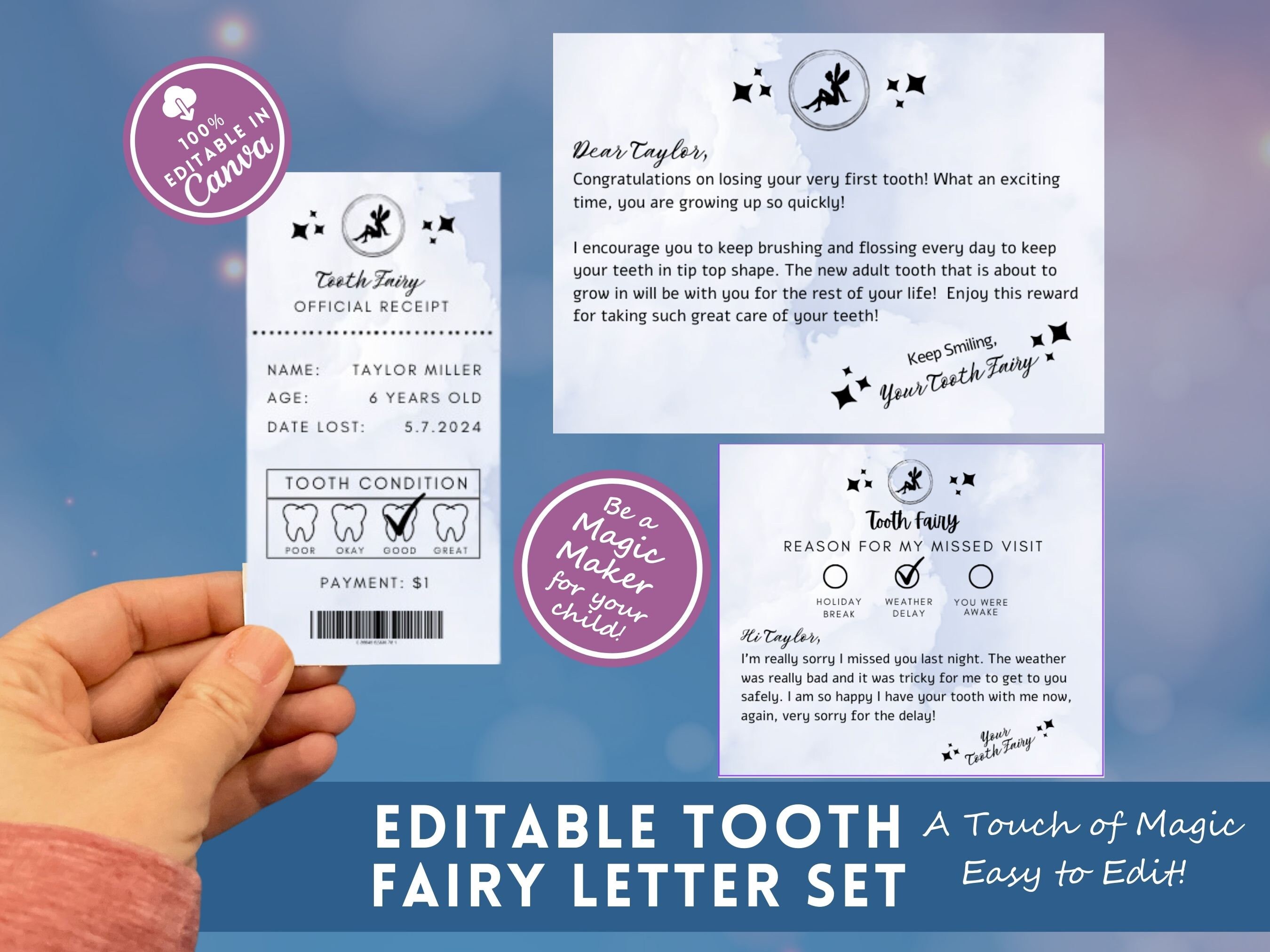 Editable Mini Tooth Fairy Letter Set, Printable Tooth Fairy Receipt ...