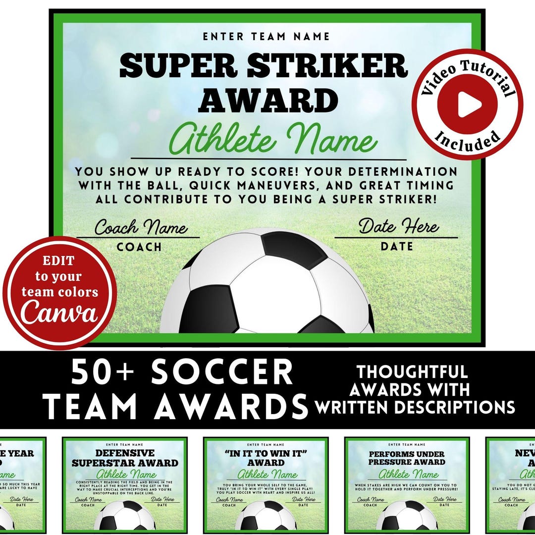 Soccer Award Certificate Editable Award Ceremony Printable End of ...