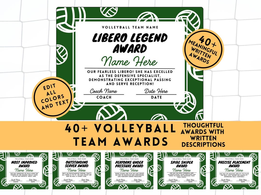 Volleyball Award Certificate Editable Ceremony Printable End of Season ...