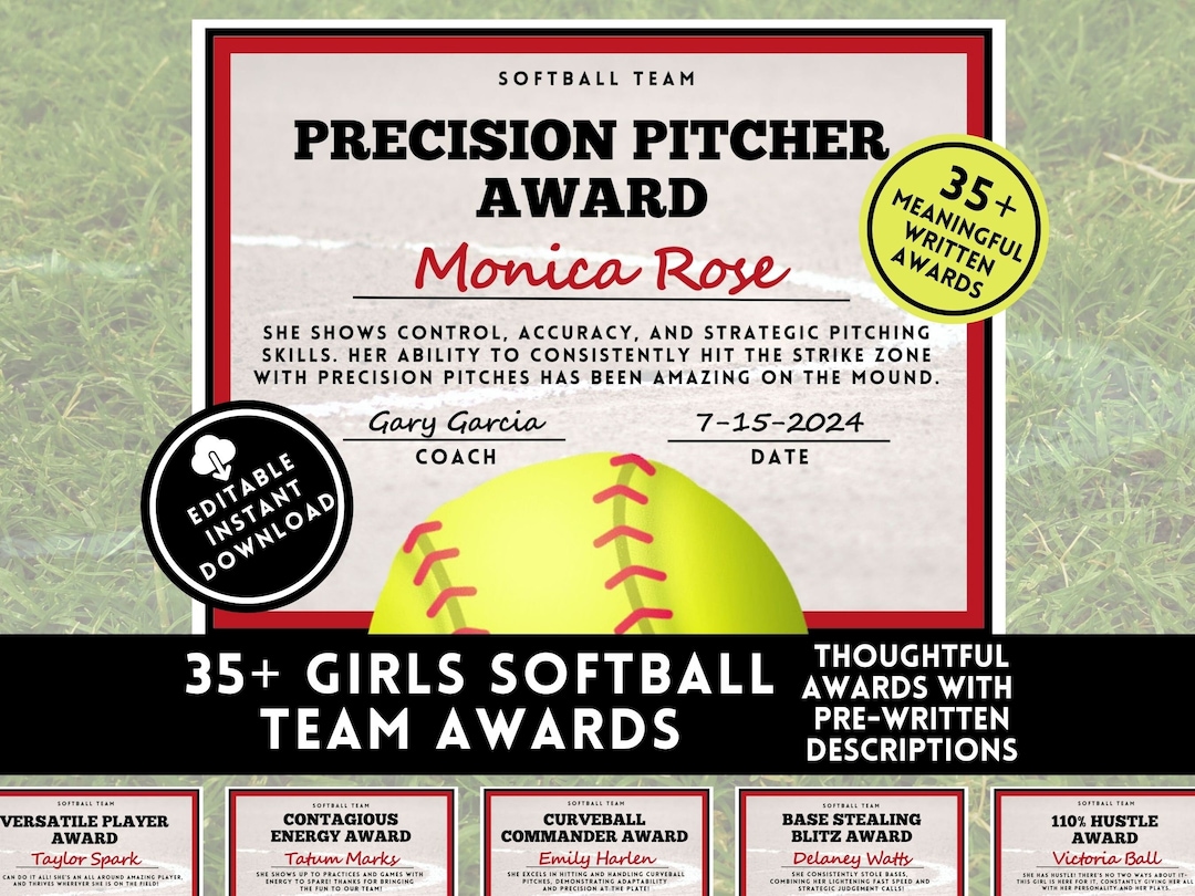 Editable Softball Award Certificate Template Softball Team Award ...