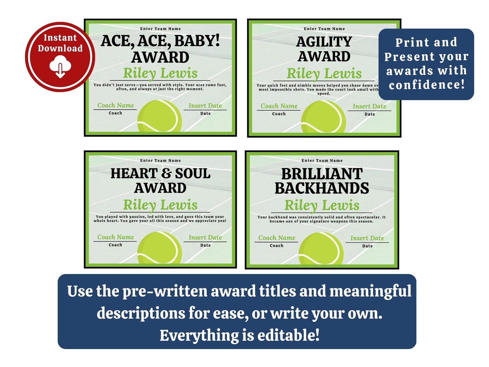 Editable Tennis Award Certificates, End of Season Tennis Team Awards ...