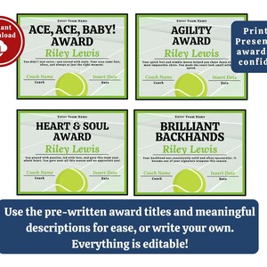 Editable Tennis Award Certificates, End of Season Tennis Team Awards ...