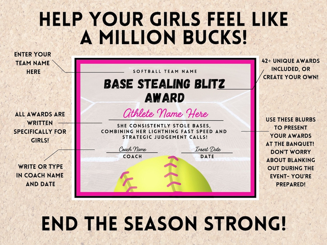 Editable Softball Award Certificate Template Softball Team Award ...