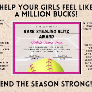 Editable Softball Award Certificate Template Softball Team Award ...