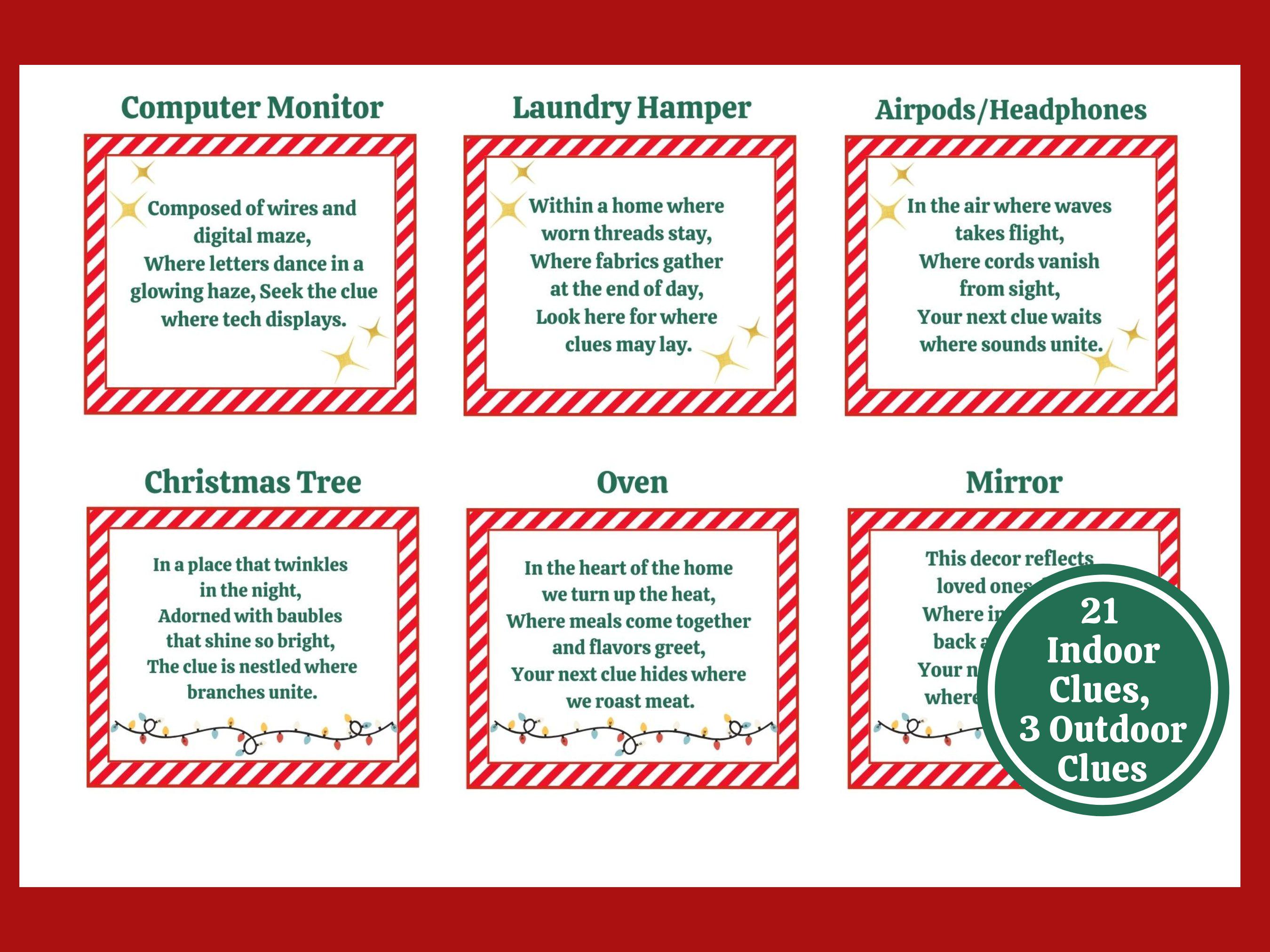 Elf Scavenger Hunt Clues for for Kids Christmas Scavenger Hunting Xmas ...