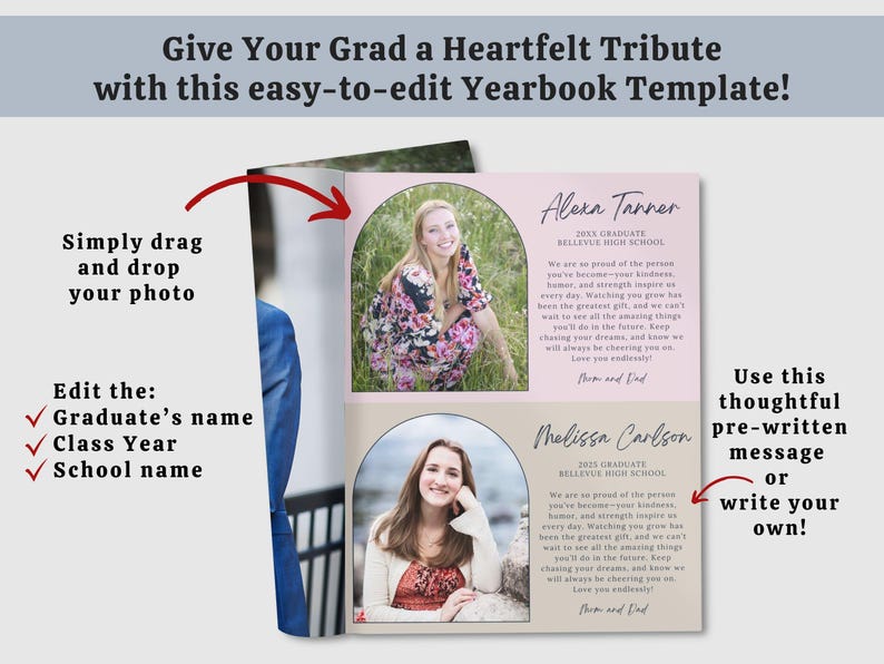 Yearbook Ad Template Half Page Layout Canva Senior Tribute Girl 2025 ...