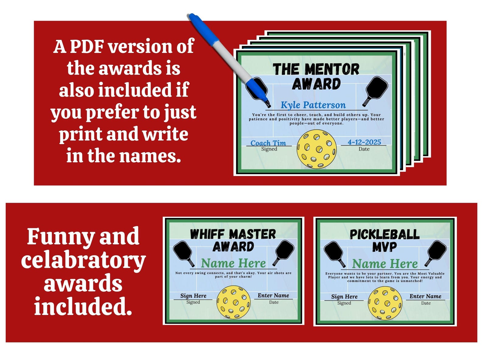 Pickleball Award Certificate Template, Pickleball Gift Funny Awards for ...