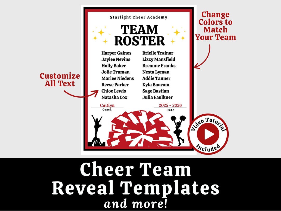 Cheer Team Reveal Template, Editable Cheer Tryout Flyer, Canva Team ...