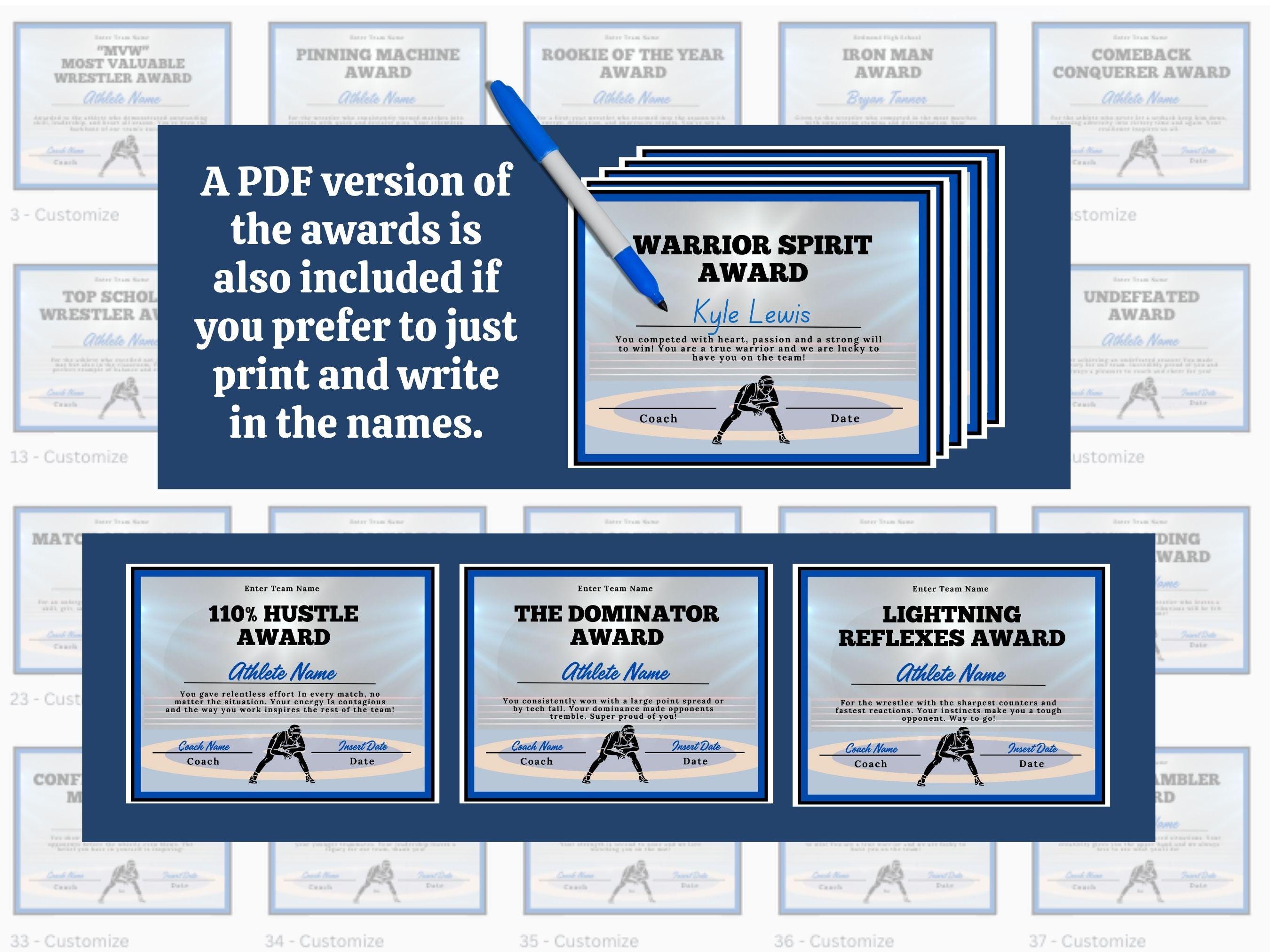 Editable Wrestling Award Certificates End of Season Wrestling Banquet ...