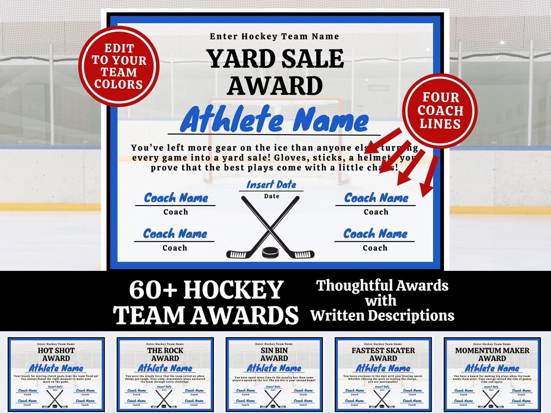 Editable Hockey Award Certificates, End of Season Hockey Team Awards ...