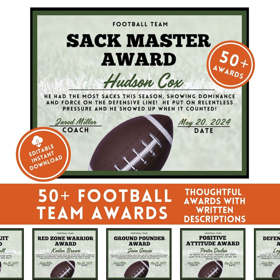 Football Award Certificate Editable Award Ceremony Certificate ...