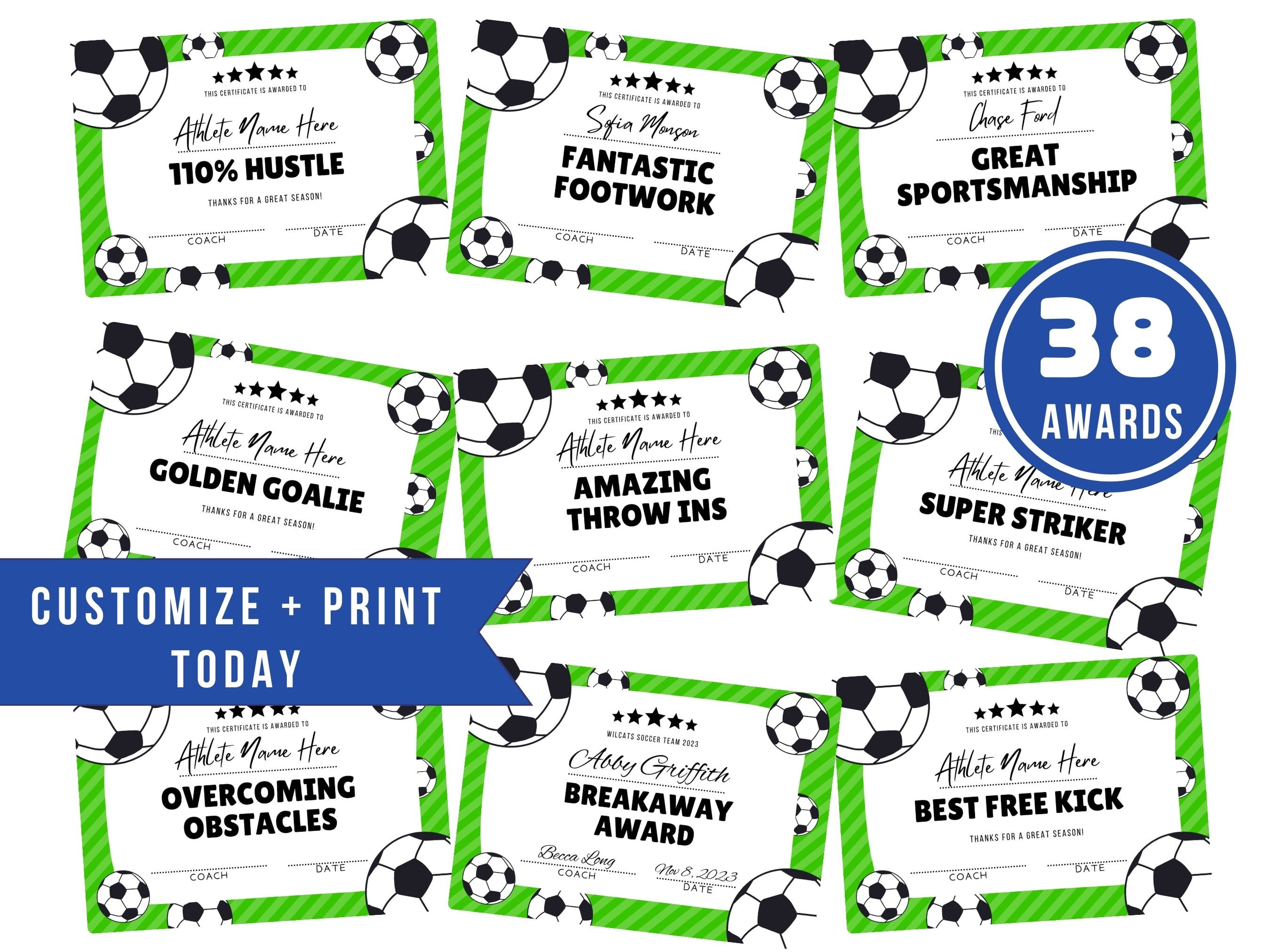 EDITABLE Soccer Award Certificates, Award Ceremony Certificates, Soccer ...