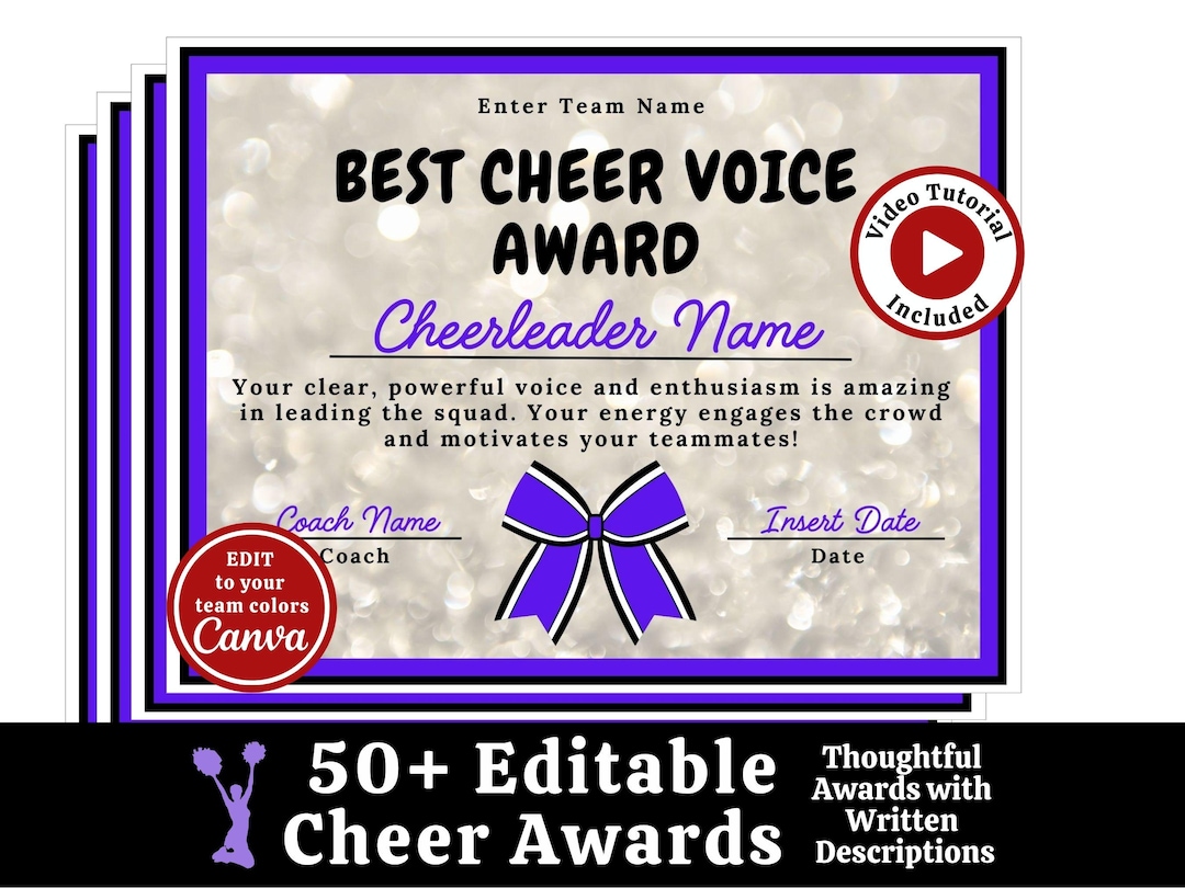 Editable Cheerleading Award Certificates Cheer Team Awards Cheerleading ...