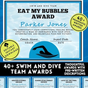 Swimming Award Certificate Editable Swimming Award Ceremony Printable ...