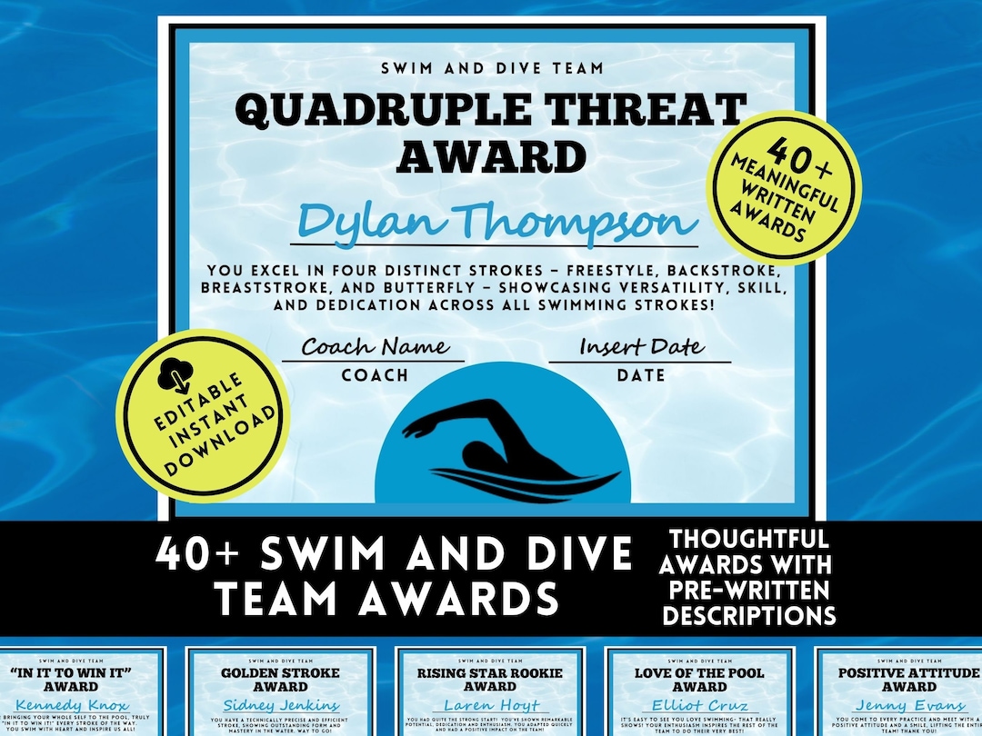 Swimming Award Certificate Editable Swimming Award Ceremony Printable ...