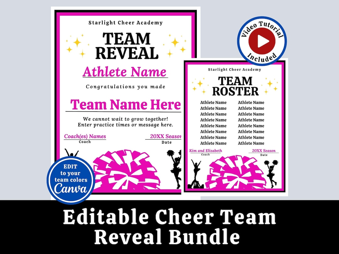 Cheer Team Reveal Template, Editable Cheer Tryout Flyer, Canva Team ...