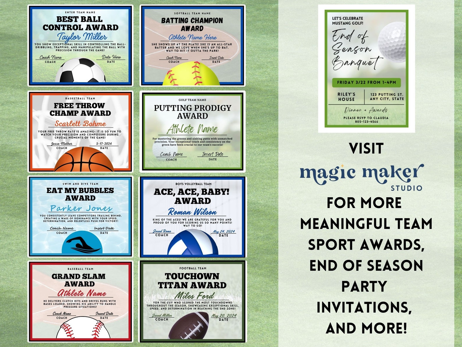Golf Award Certificate Editable Award Ceremony Printable End of Season ...