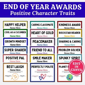 Classroom Award Certificates Editable in Canva, End of School Year ...