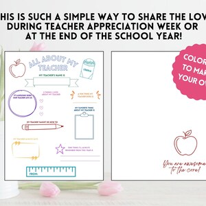 Teacher Appreciation Printable All About My Teacher Note Thank You ...