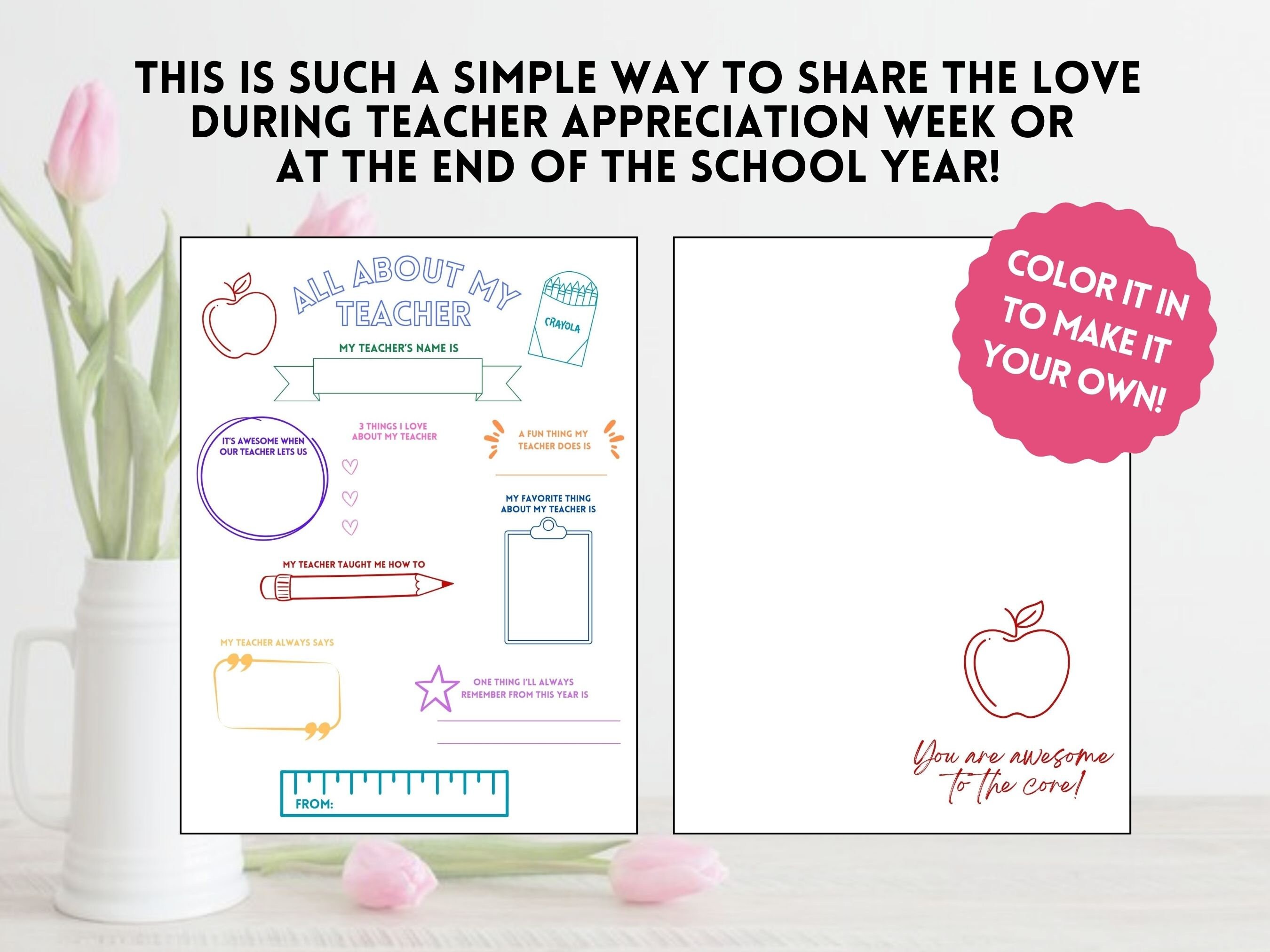 Teacher Appreciation Printable All About My Teacher Note Thank You ...