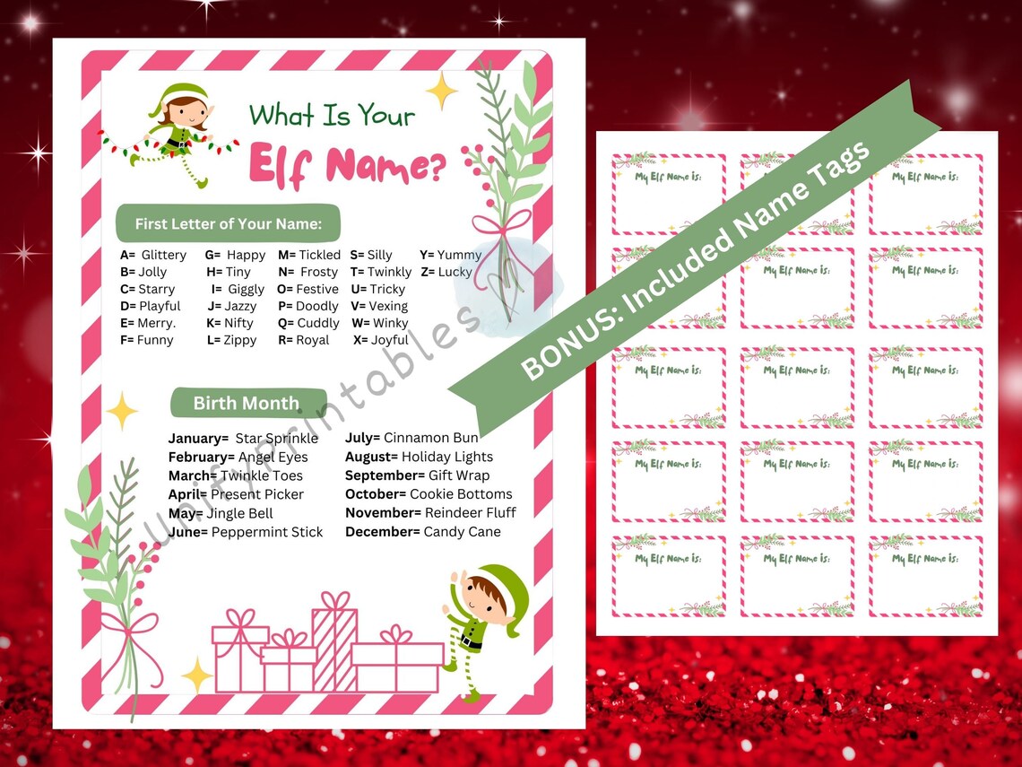 Whats Your Elf Name Christmasgames Printabl Christmas Game - Etsy