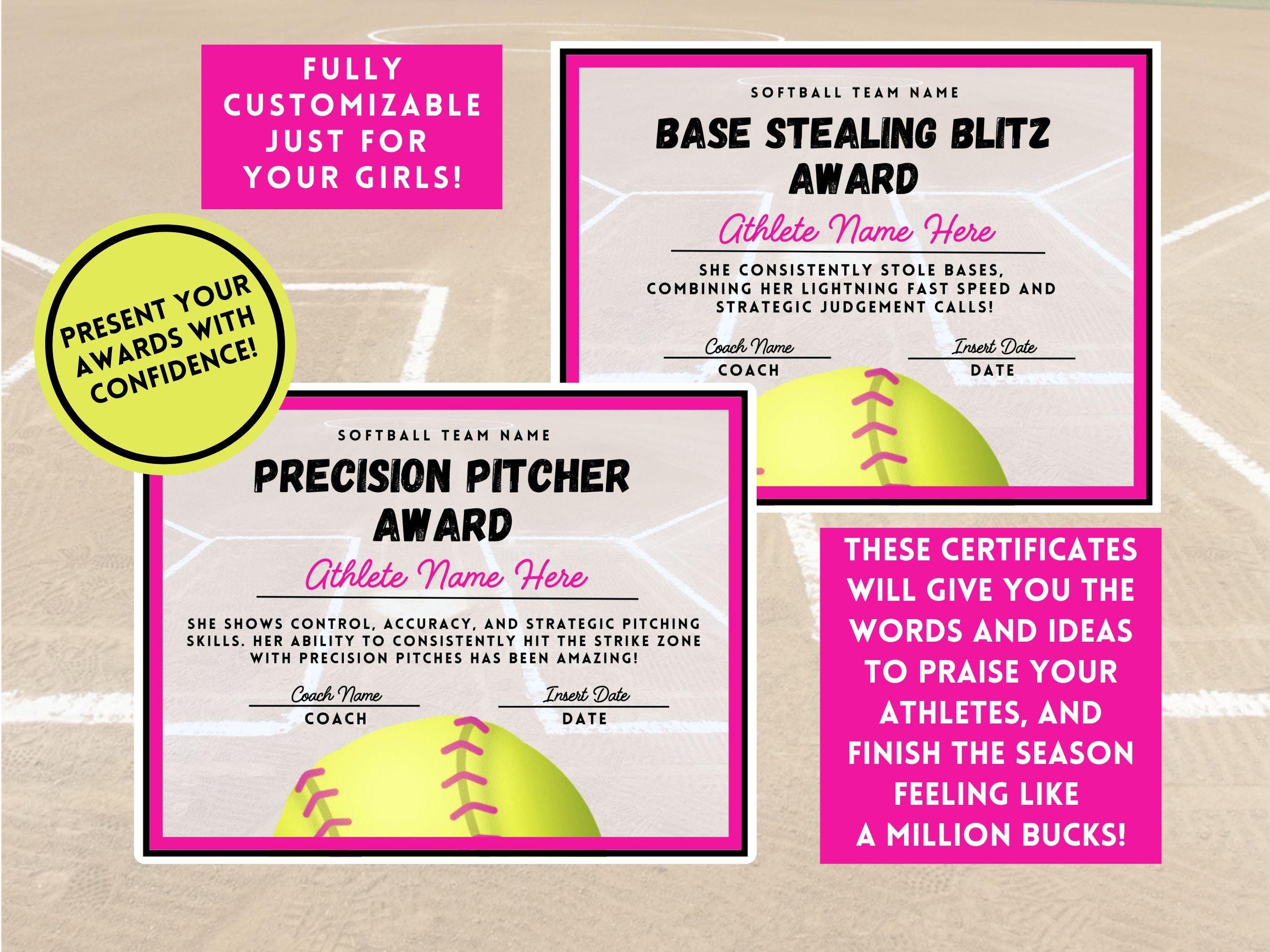 Editable Softball Award Certificate Template Softball Team Award ...