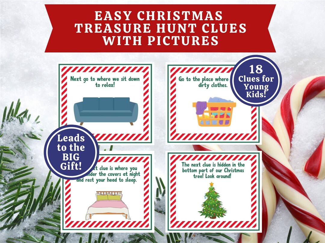 Christmas Treasure Hunt Clues for Kids Picture Indoor Scavenger ...