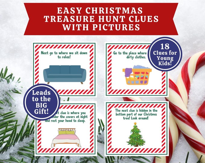 Indoor Christmas Treasure Hunt for Kids | Christmas Treasure Hunt Clues ...