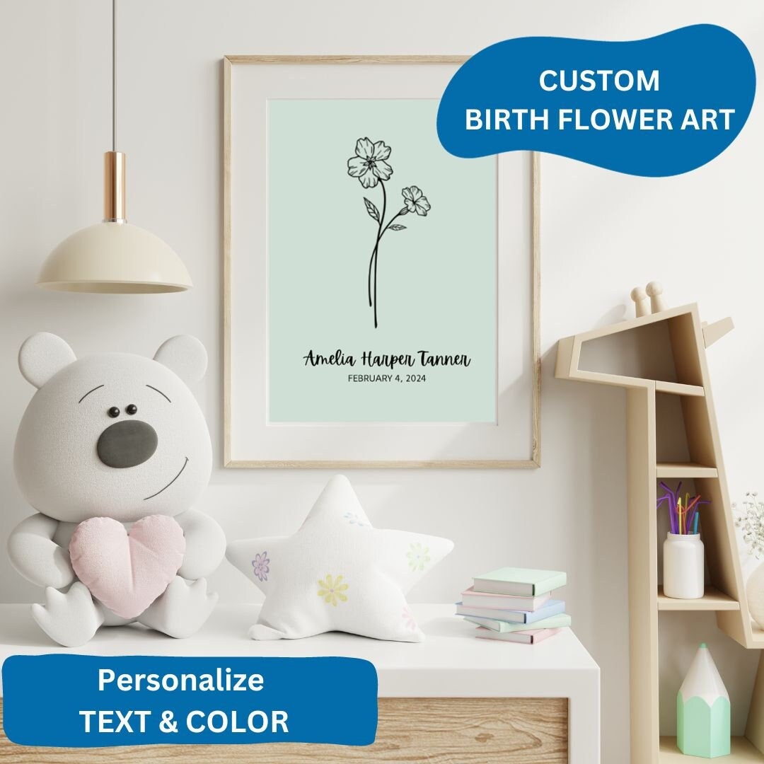 Editable Birth Flower Art Gift Birthflower Artful Art Gifted Nursery ...
