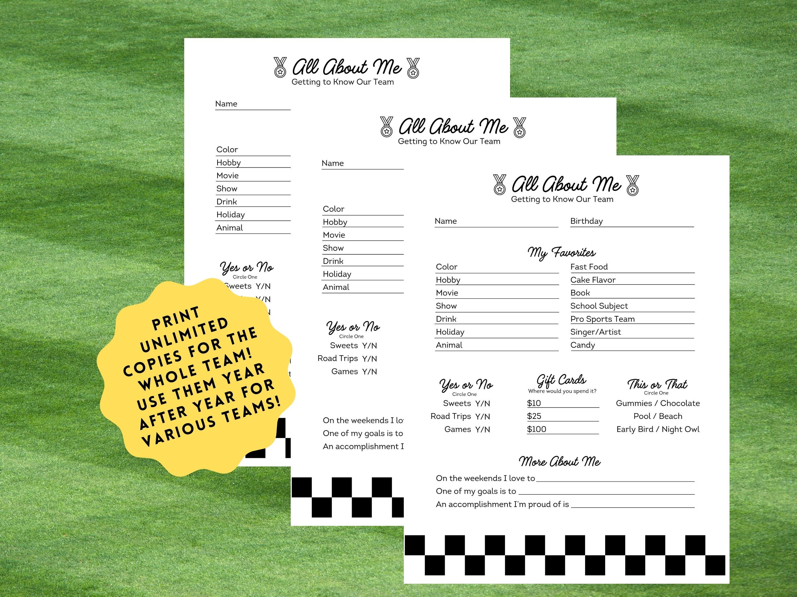 All About Me Survey for Teams Questionnaire Team Building Favorites ...