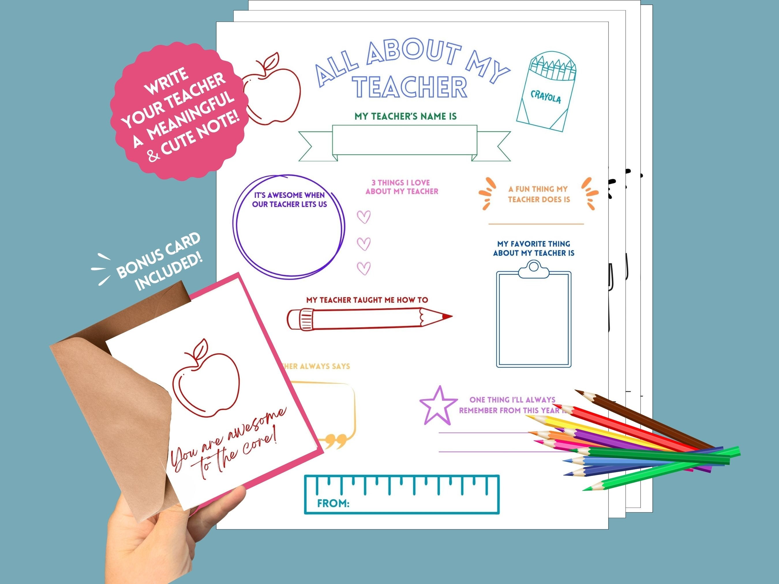 Teacher Appreciation Printable All About My Teacher Note Thank You ...
