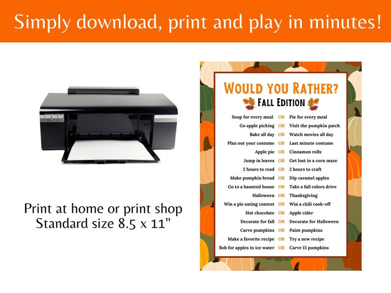 Fall Would You Rather Game Printable, Autumn Party Icebreaker Activity ...