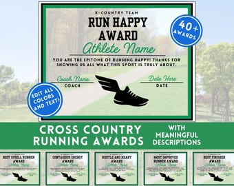 Cross Country Running Award Certificate Editable X Country Awards ...