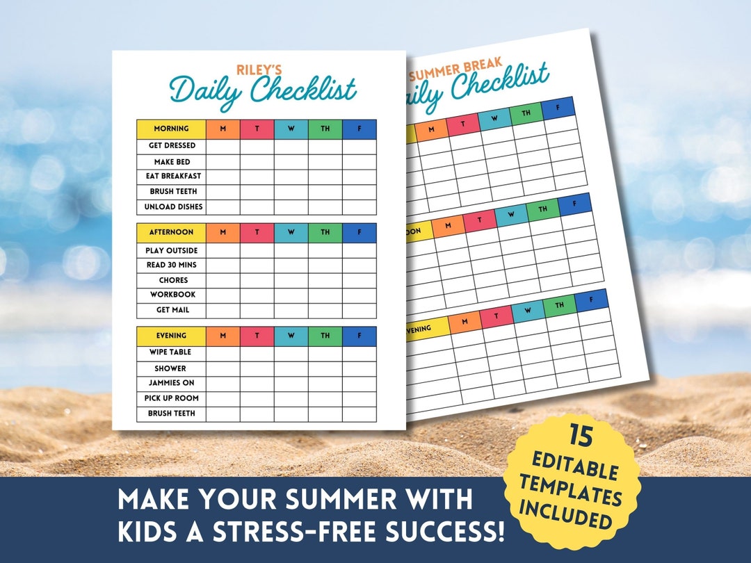 Printable Summer Checklist Template Editable Summer Planner for Kids ...