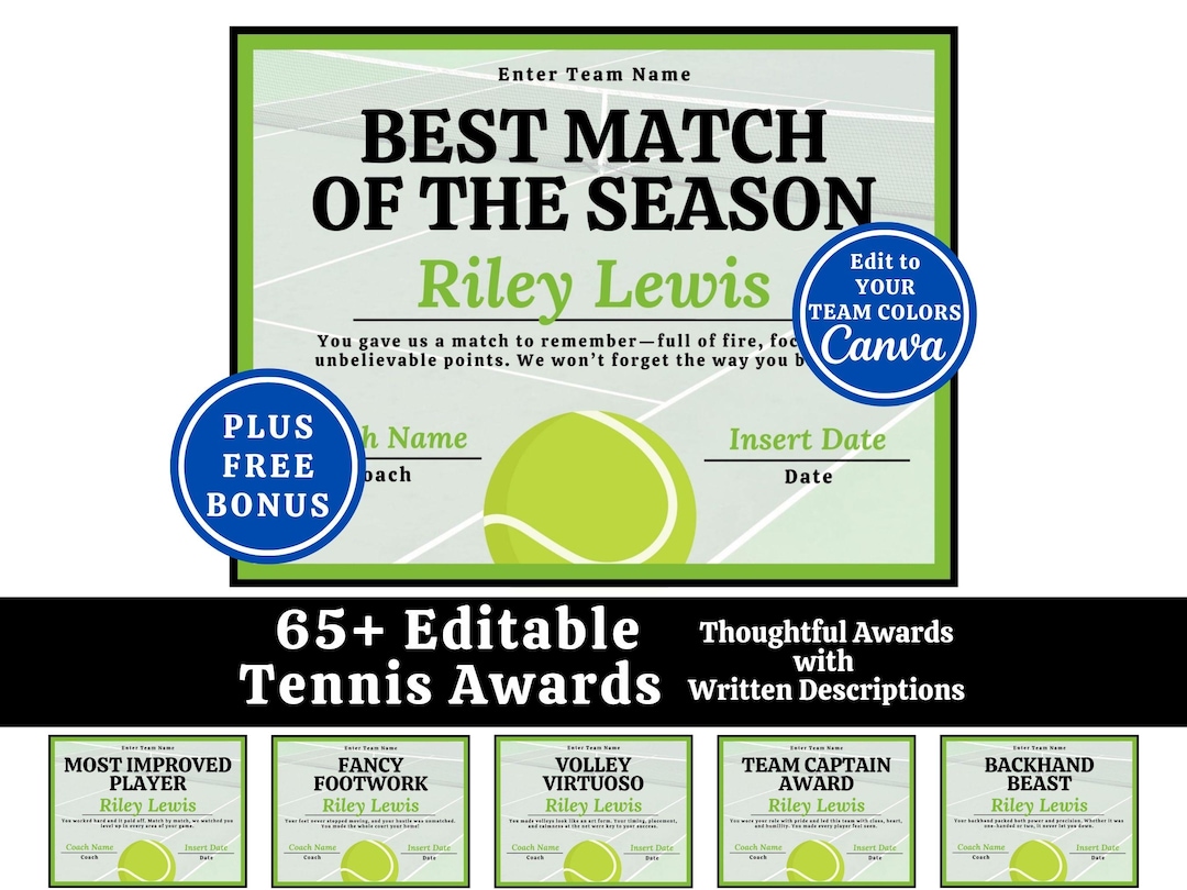 Editable Tennis Award Certificates, End of Season Tennis Team Awards ...