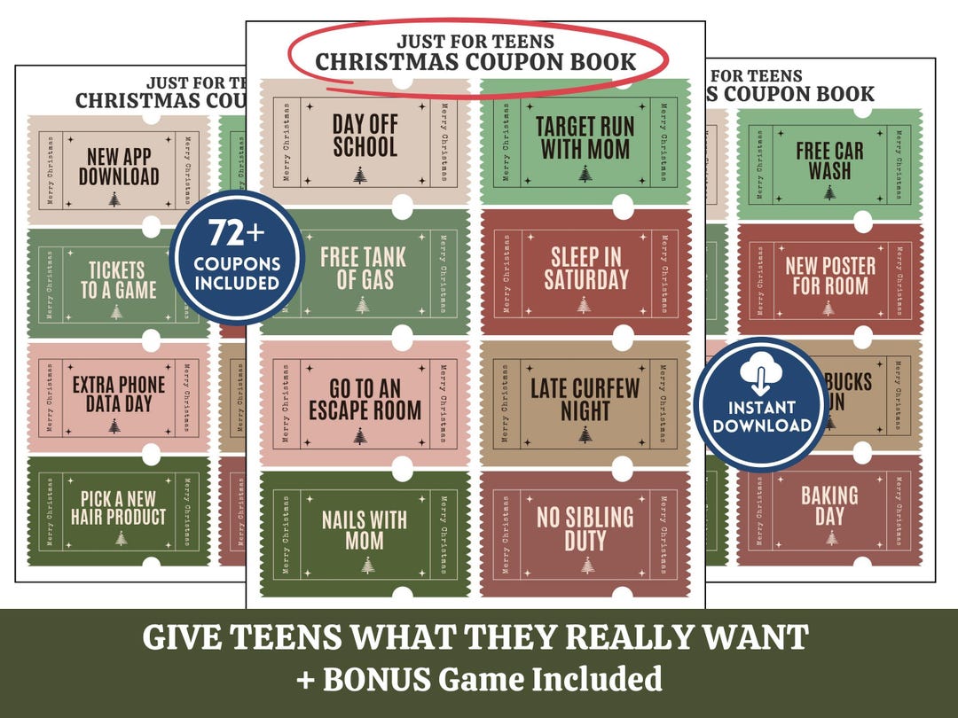 Christmas Coupon Book for Kids and Teens Editable Digital Last Minute ...