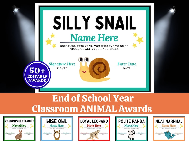 Editable Animal Student Awards, Printable End of Year Certificates ...