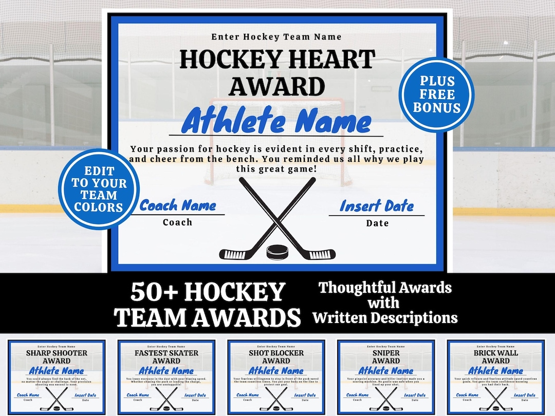 Editable Hockey Award Certificates, End of Season Hockey Team Awards ...