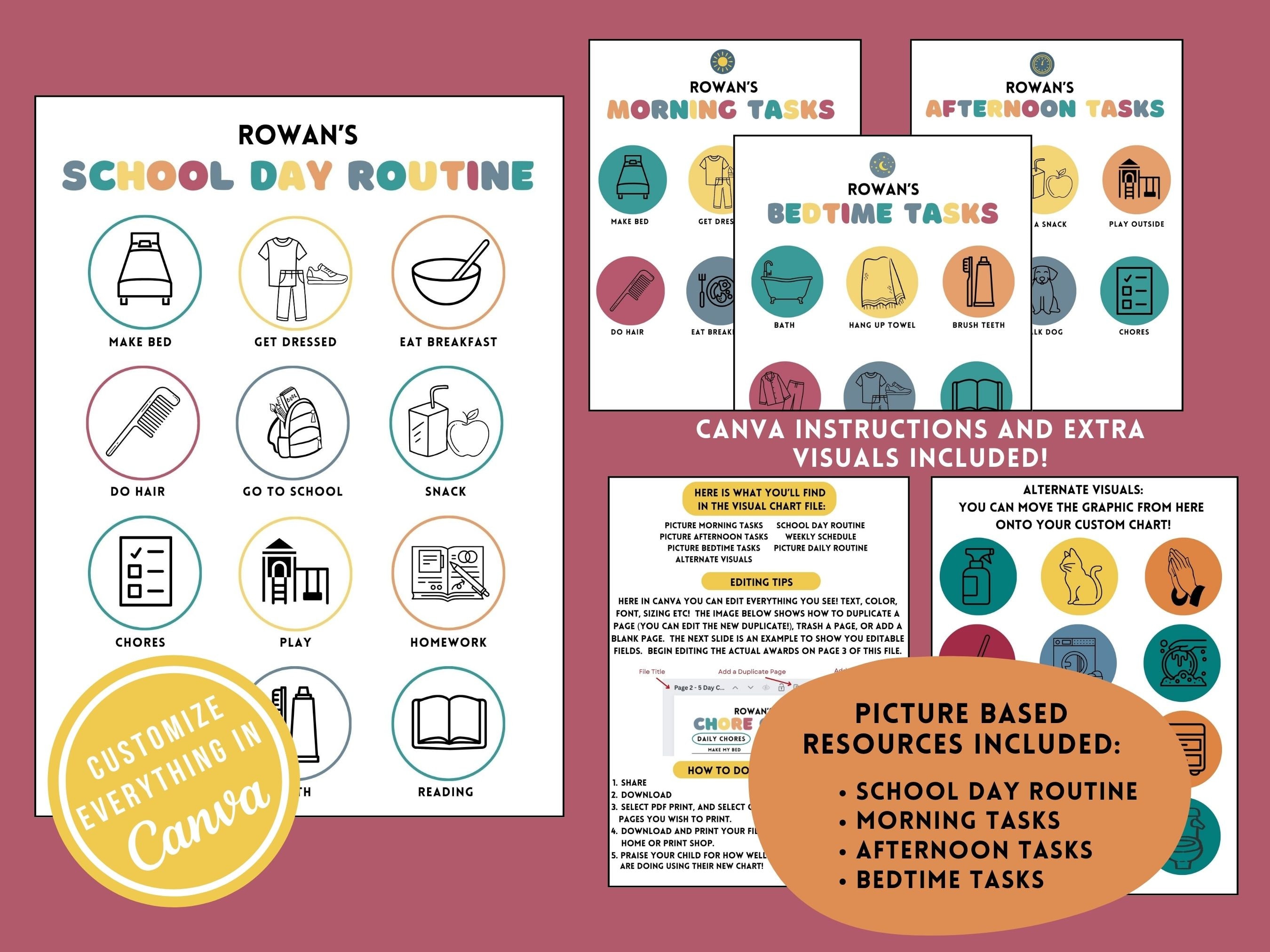 Chore Chart for Kids Reward Chart Canva Template Cleaning Checklist ...
