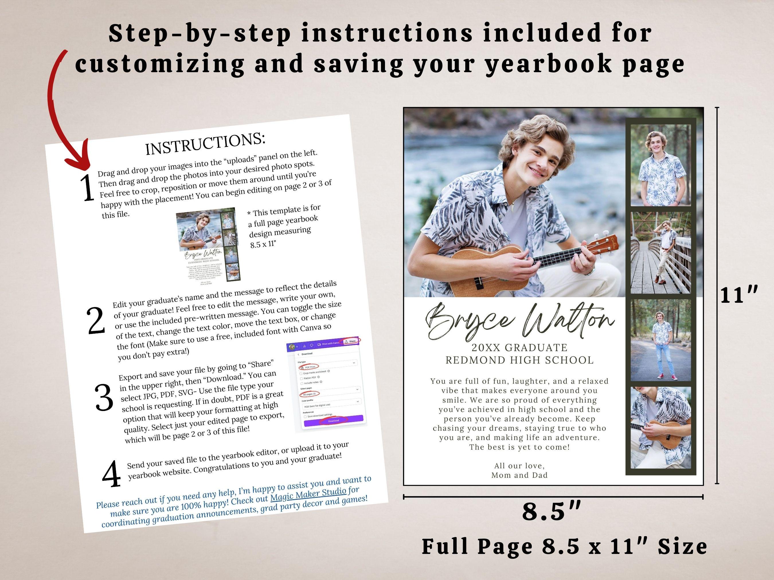 Yearbook Ad Template Senior Salute Full Page Template Canva Boy Girl ...