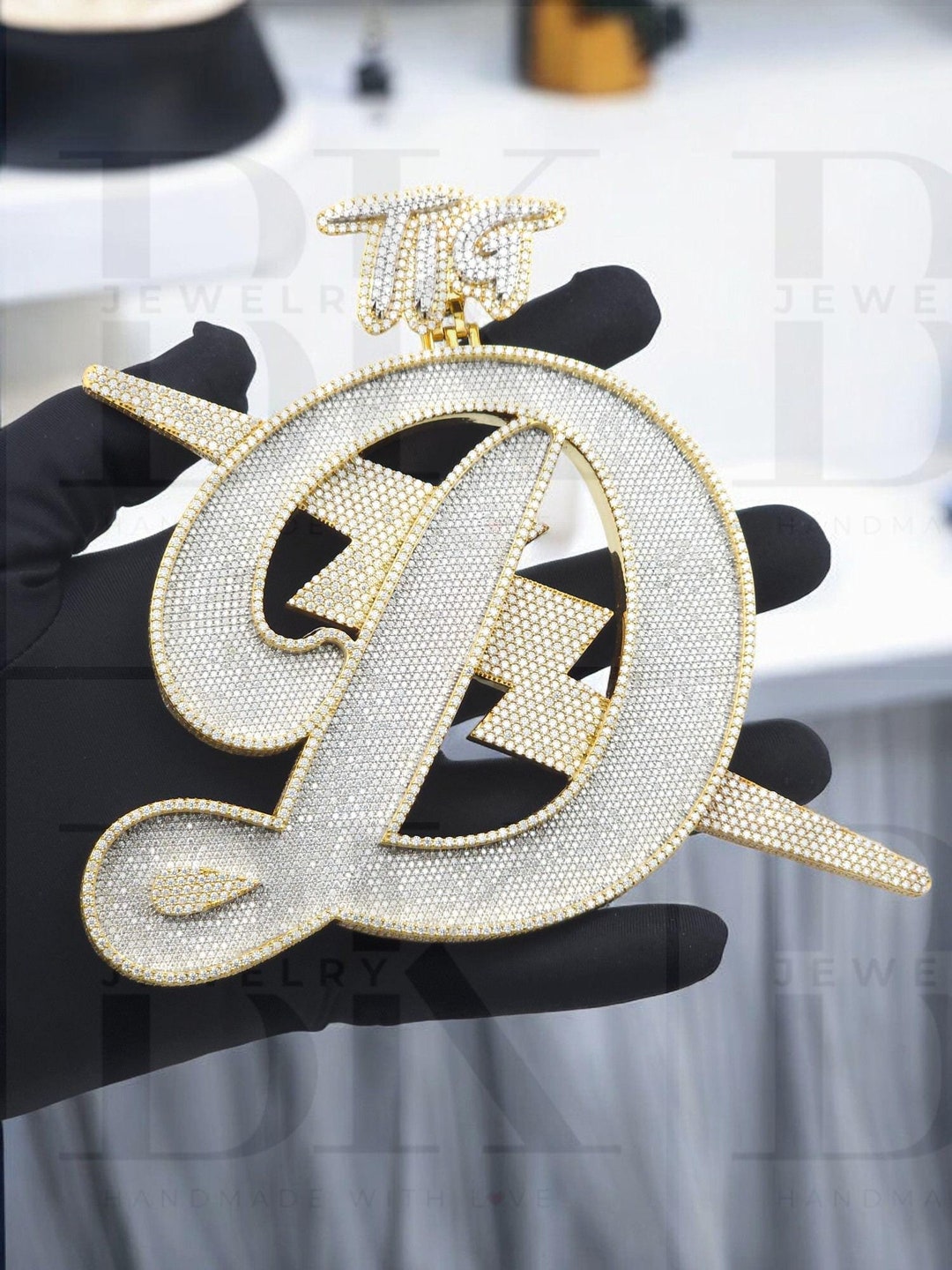 Moissanite Diamond Initial D Pendant: 14K Yellow Gold Finish - Etsy