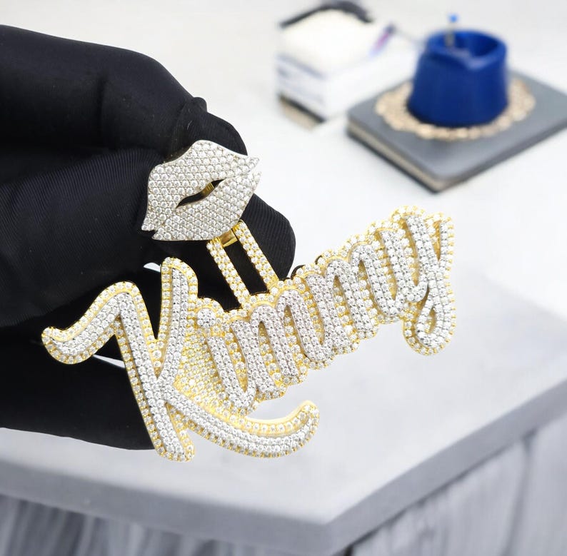 Iced Out Letter Pendant, Real Moissanite Name Pendant, Lips Bail, 2 ...