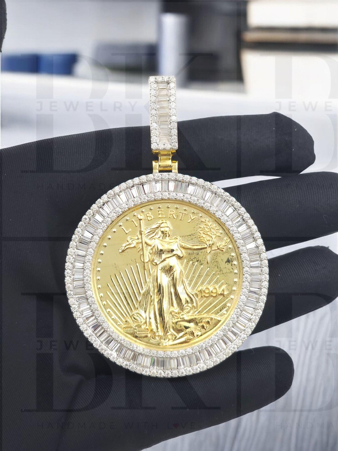 Moissanite Diamond Liberty Pendant: 925 Sterling Silver, 14K Gold ...