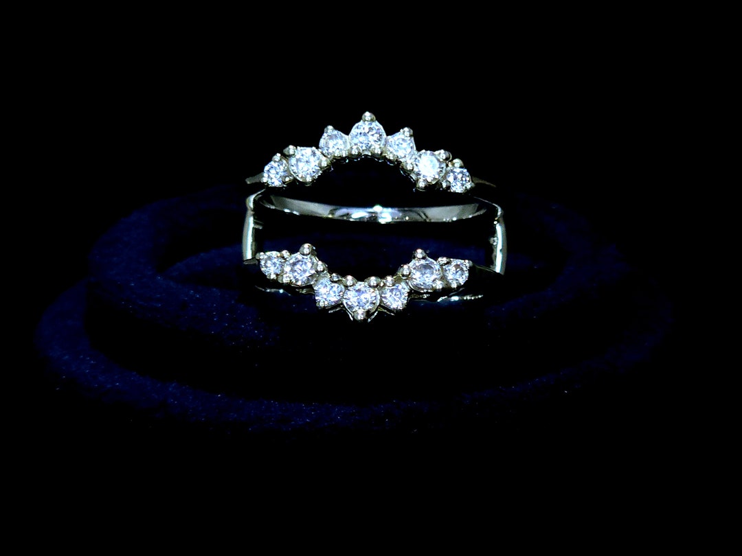 Curved Ring Diamond Jacket for Engagement Ring, White Gold Wedding Ring ...