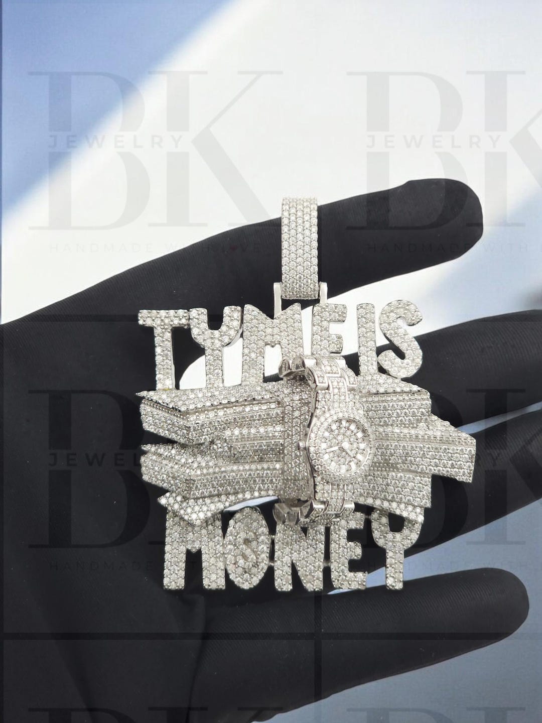 Moissanite Diamond 'time is Money' Pendant: 925 Silver, 14k White Gold ...