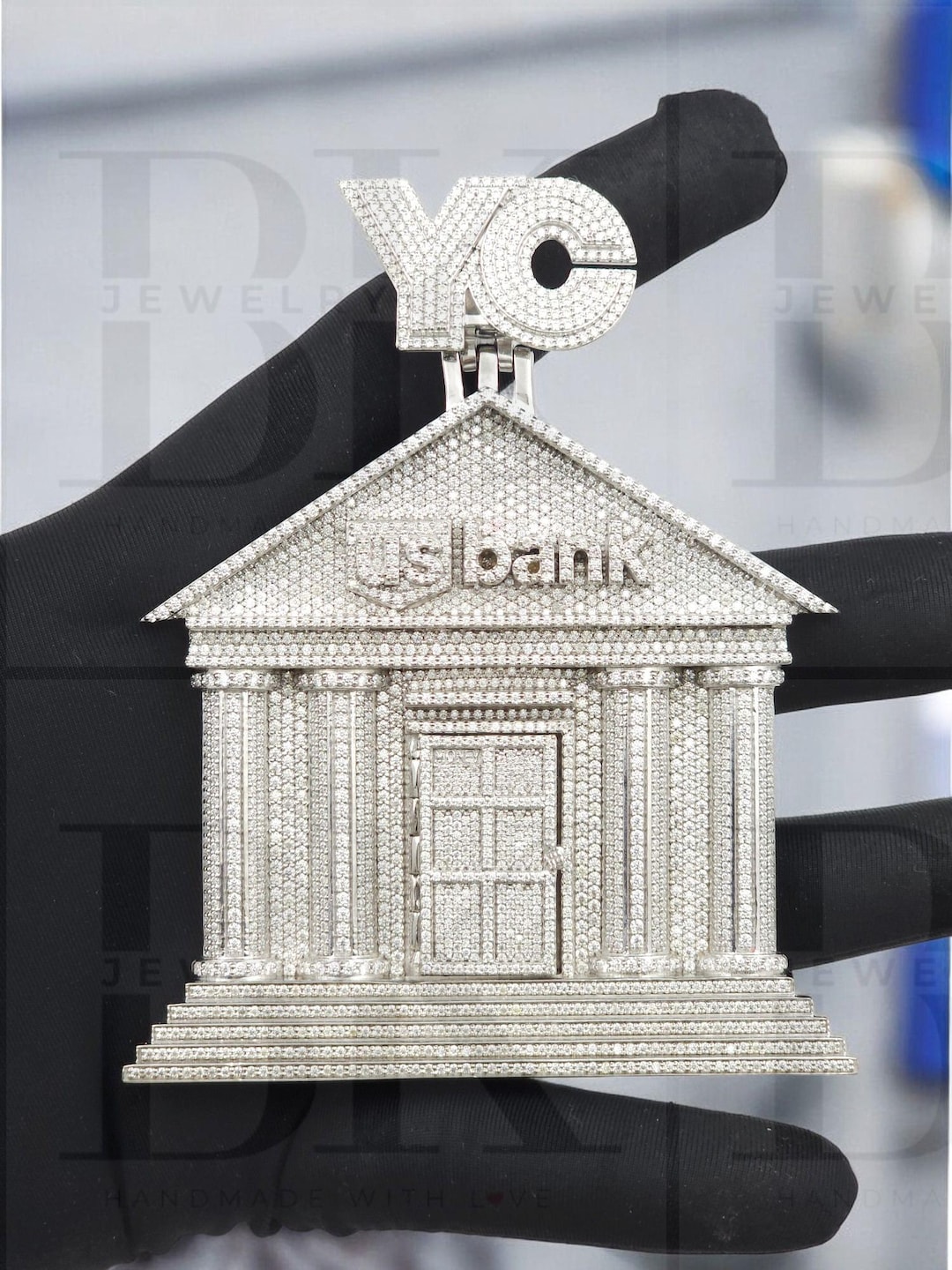 VVS Moissanite Diamond Bank Pendant: Hip Hop 925 Silver, 14K White Gold ...