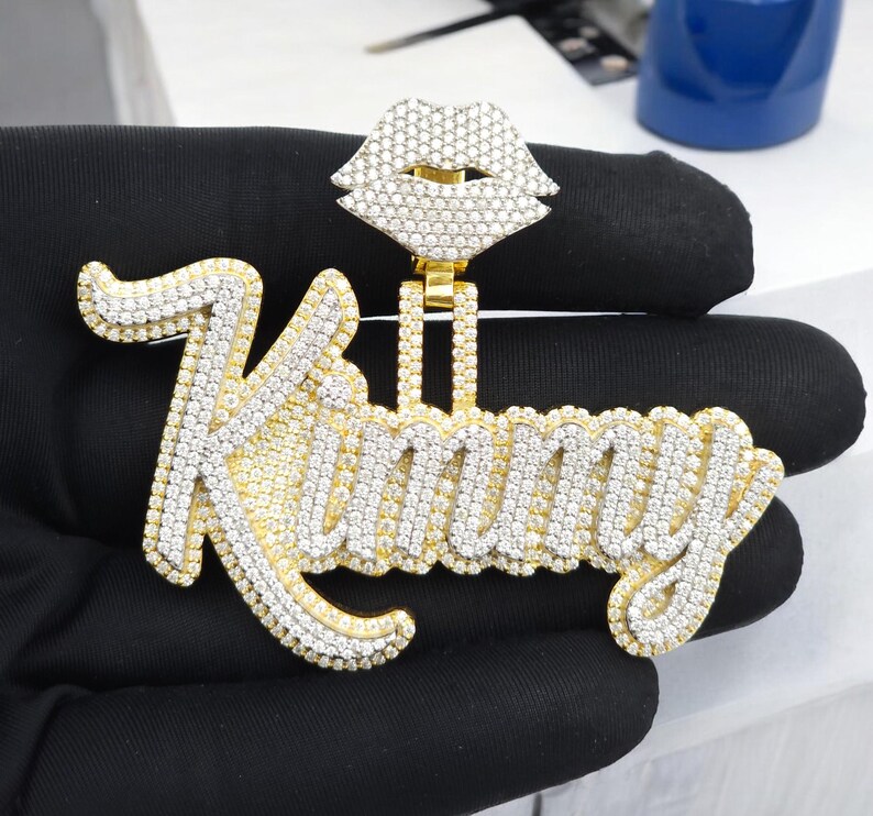 Iced Out Letter Pendant, Real Moissanite Name Pendant, Lips Bail, 2 ...