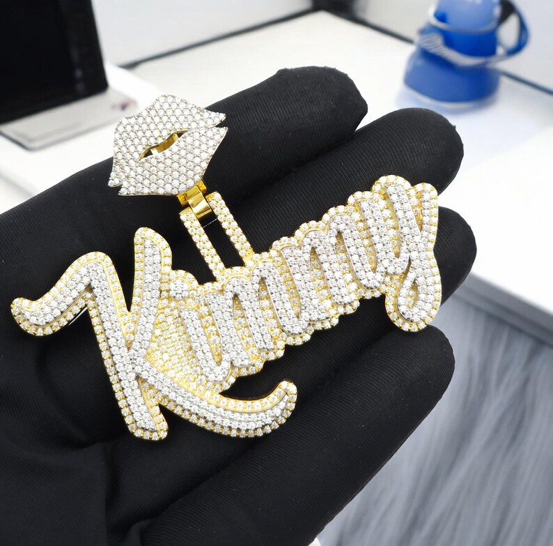 Iced Out Letter Pendant, Real Moissanite Name Pendant, Lips Bail, 2 ...